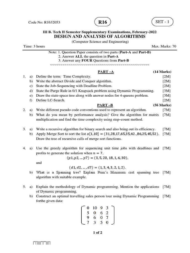 Design and Analysis of Algorithms Feb 2022 | PDF | Dynamic Programming ...