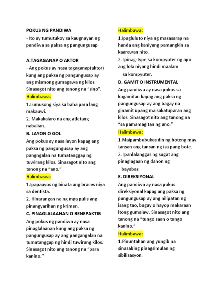 POKUS NG PANDIWA | PDF