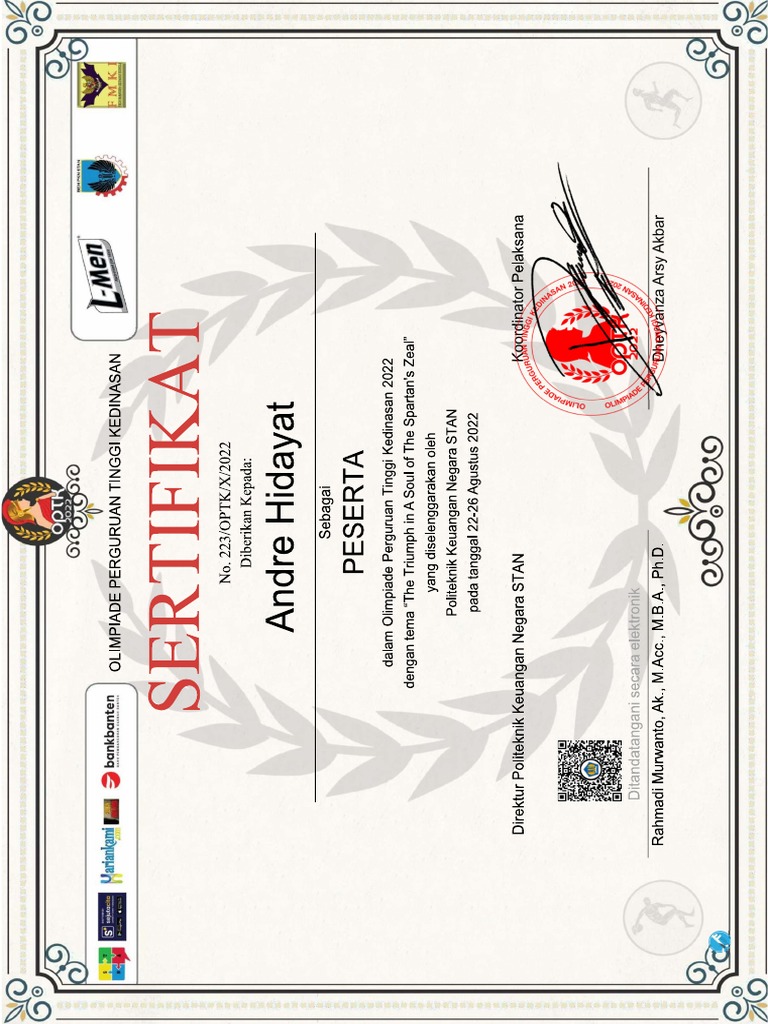 Sertifikat OPTK Andre Hidayat 2022 | PDF