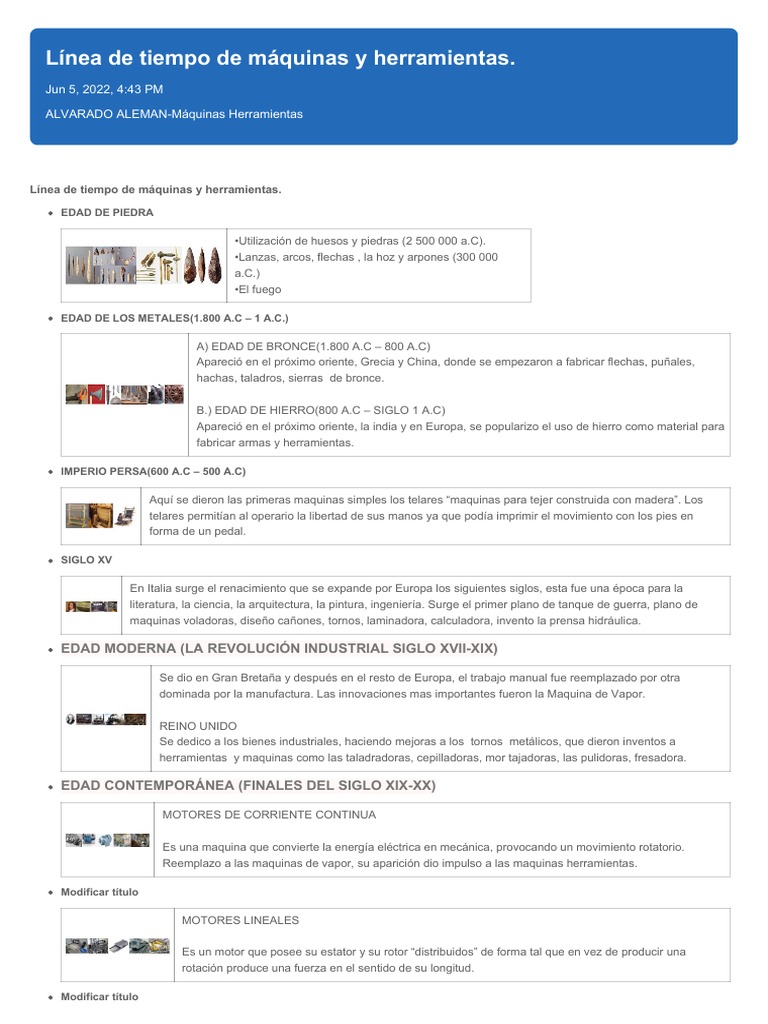 Linea de Tiempo de Maquinas y Herramientas. ALVARADO ALEMAN-Maquinas Herramientas | PDF ...