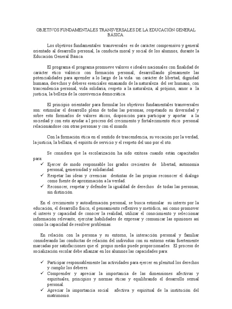 Objetivos Fundamentales Transversales en Educación | PDF | Maestros ...