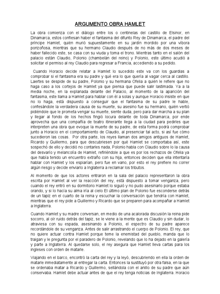 Resumen de la obra Hamlet | PDF | Aldea