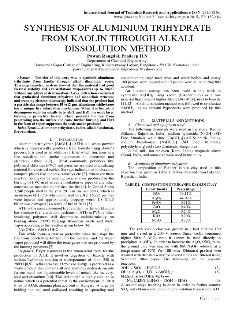 Synthesis of Aluminium Trihydrate | PDF | Aluminium Oxide | Aluminium