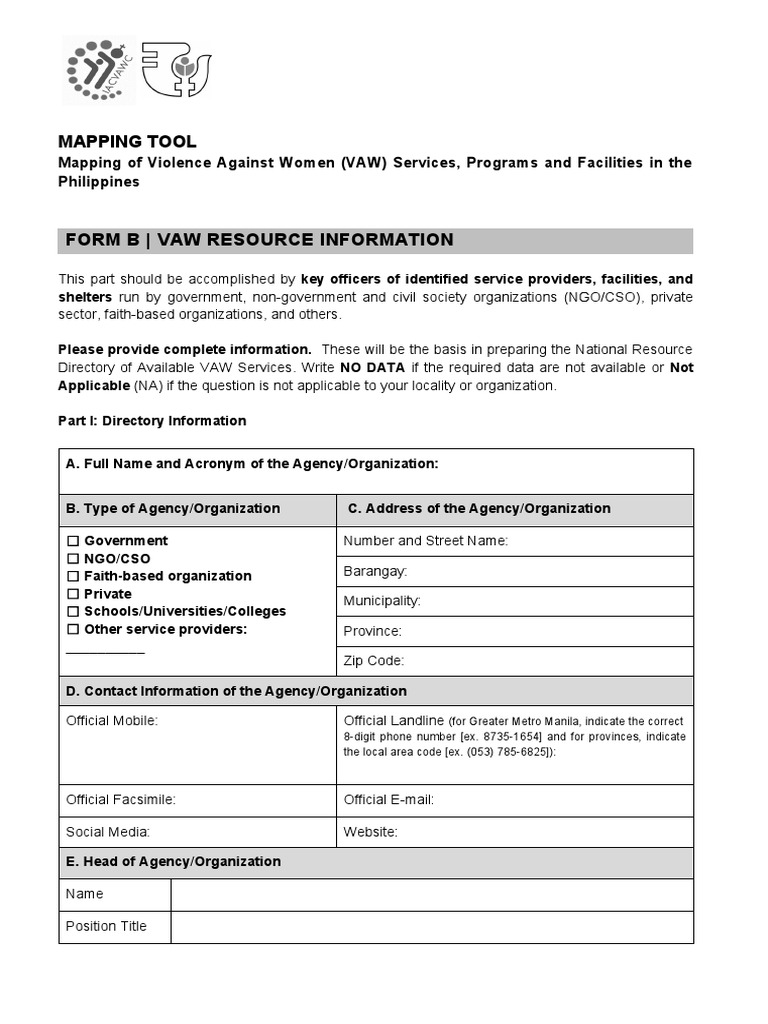 VAW Mapping Tool Form B | PDF | Non Governmental Organization ...