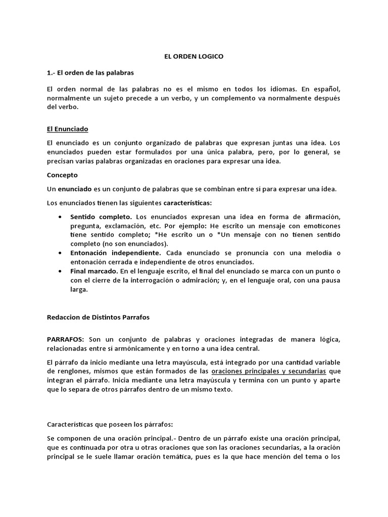 Orden Logico 1 | PDF | Oración (Lingüística) | Gramática