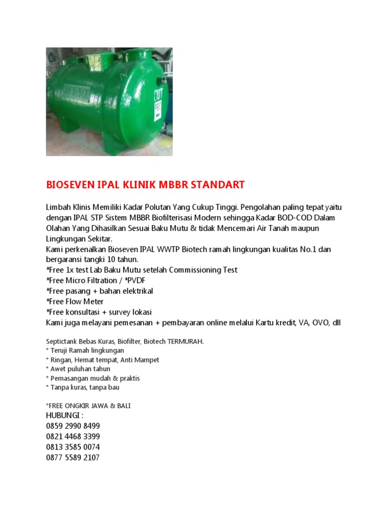 Jual Biseven Ipal Klinik MBBR Standart | PDF