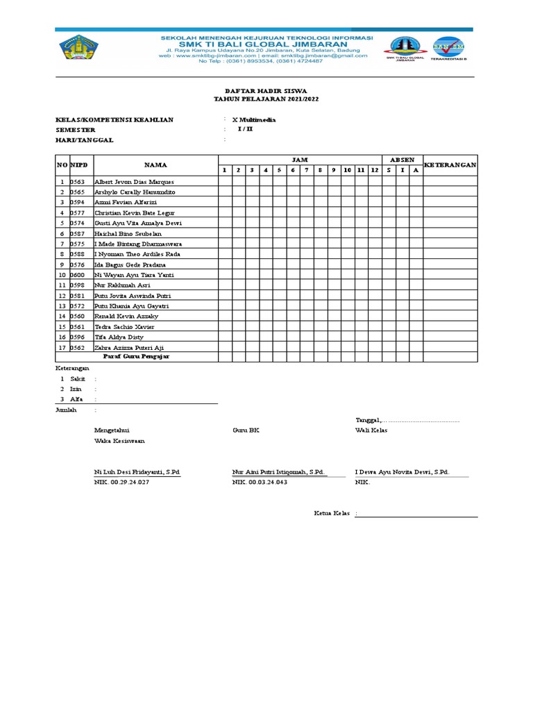 Absen PD X 2021-2022 Kamis | PDF