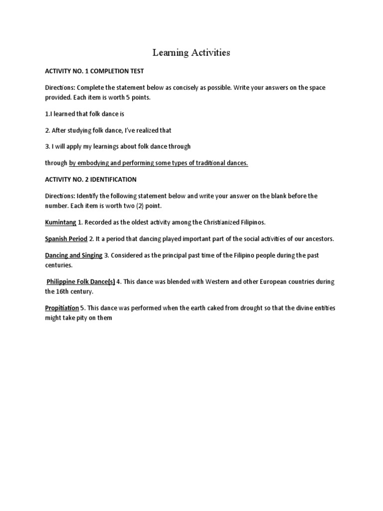 Learning Activities | PDF | Dances | Performing Arts
