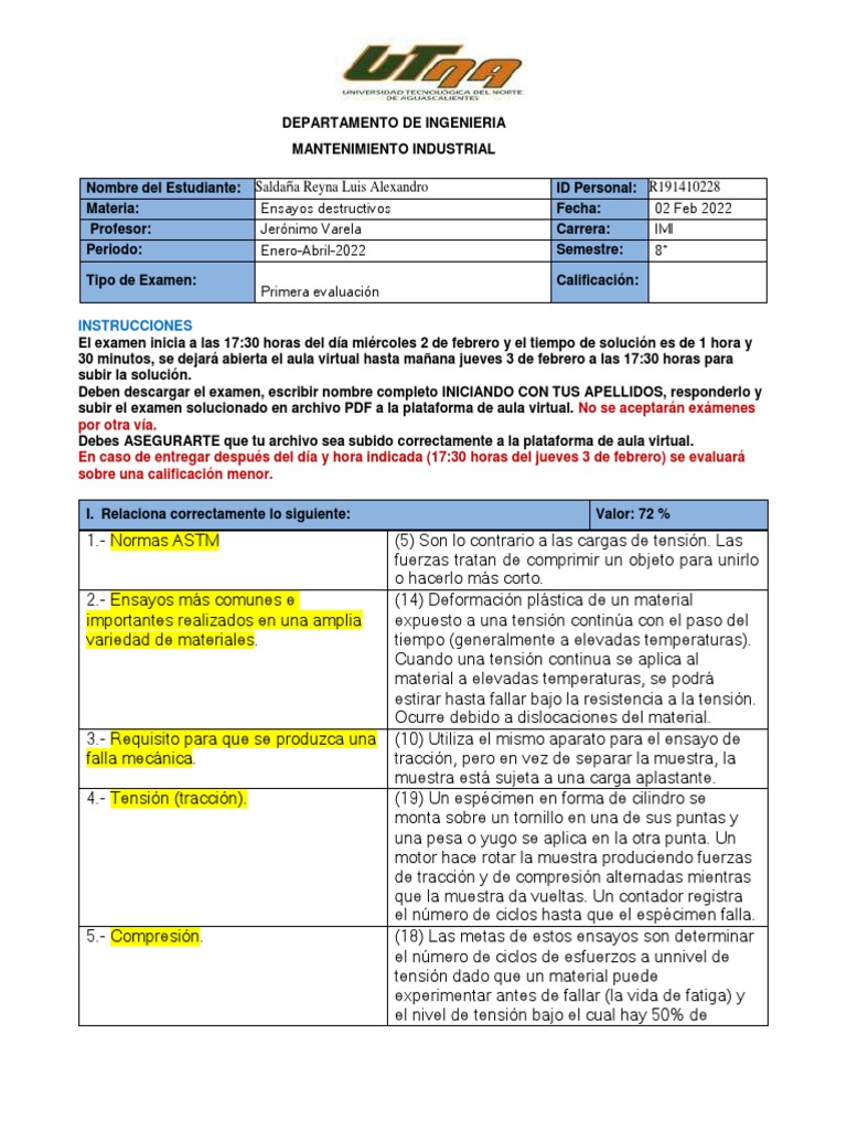 EXAMEN 1RA EVALUACION ENSAY DESTRUCTIVOS ENE ABR 22 Saldaña Reyna Luis ...