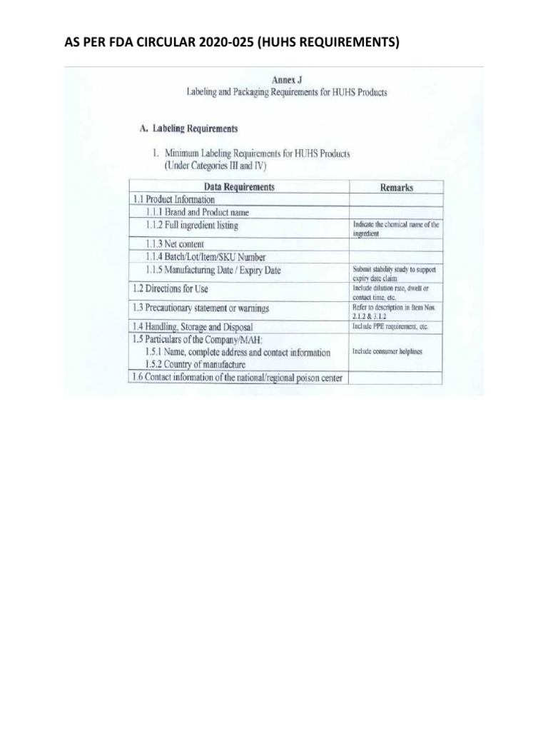 FDA Circular 2020-025 HUHS Guide | PDF