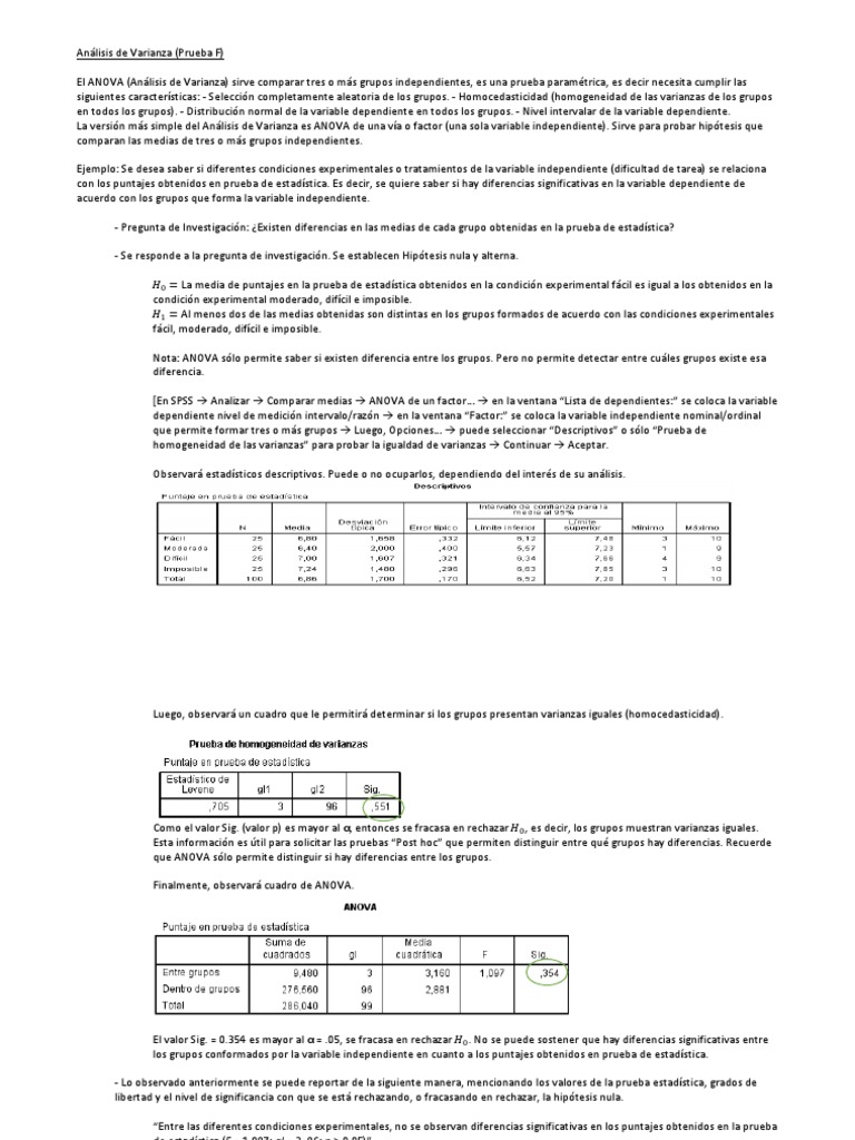 Análisis de Varianza (Prueba F) | PDF | Análisis de variación ...