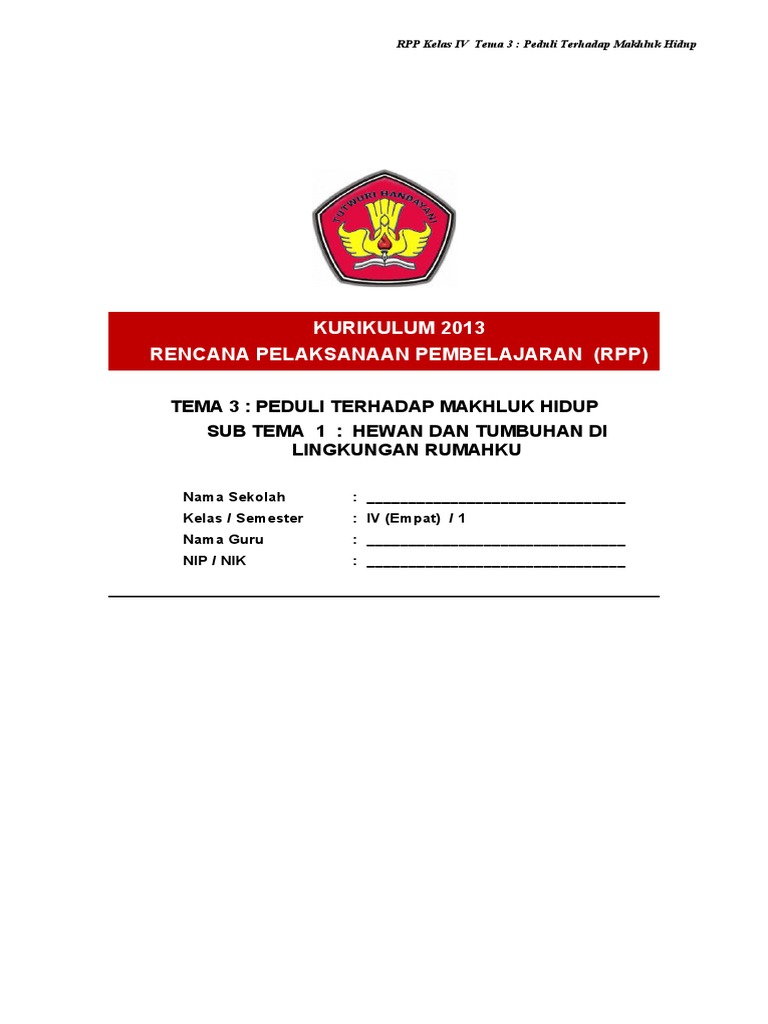 RPP Tema 3. Peduli Terhadap Makhluk Hidup | PDF