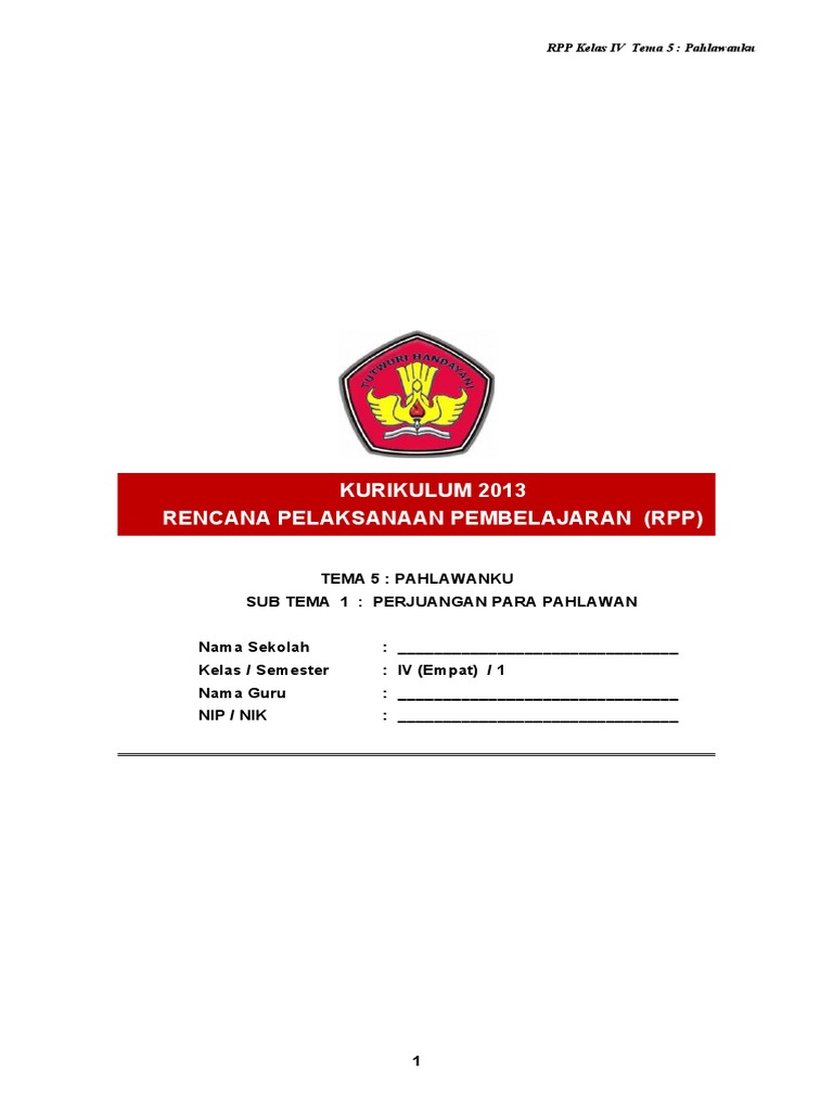 RPP Tema 5. Pahlawanku | PDF