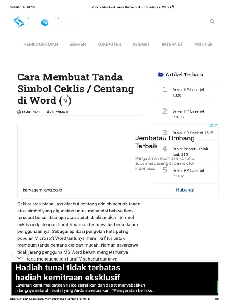 2 Cara Membuat Tanda Simbol Ceklis - Centang Di Word ( ) | PDF