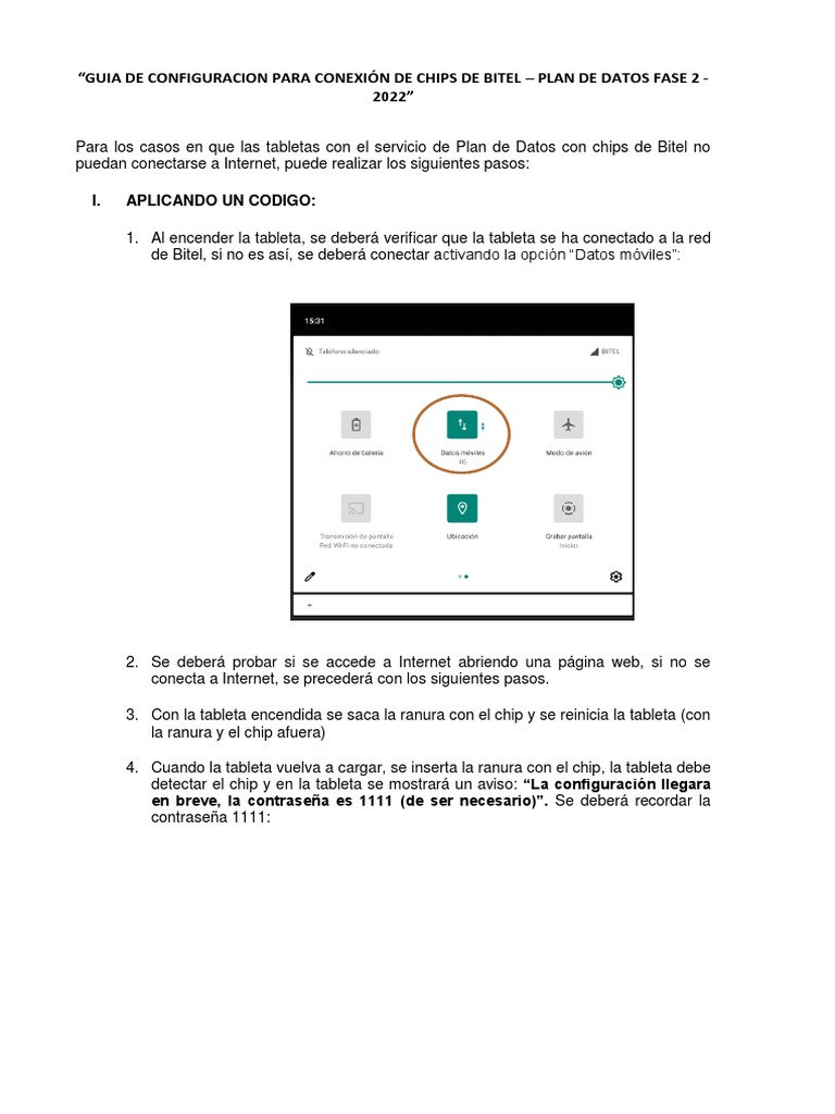 Guia Configuracion Conexion Chip BITEL | PDF | Servicio de Mensajes Multimedia | Contraseña