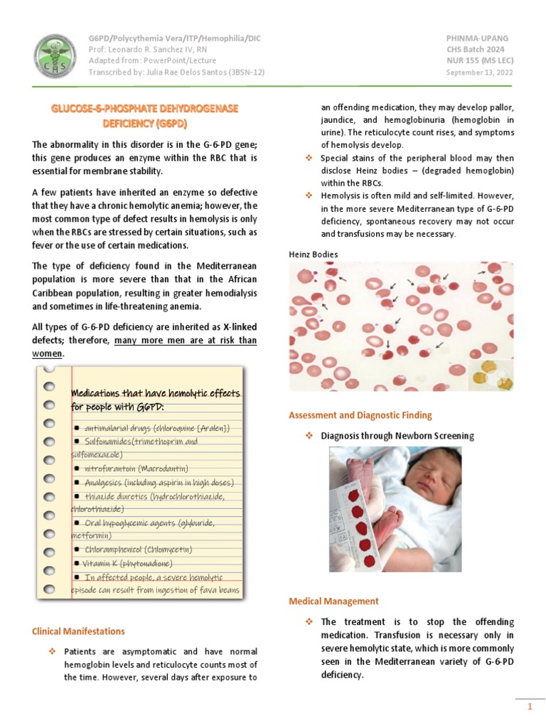 G6PD, Polycythemia Vera, ITP, Hemophilia, DIC | PDF
