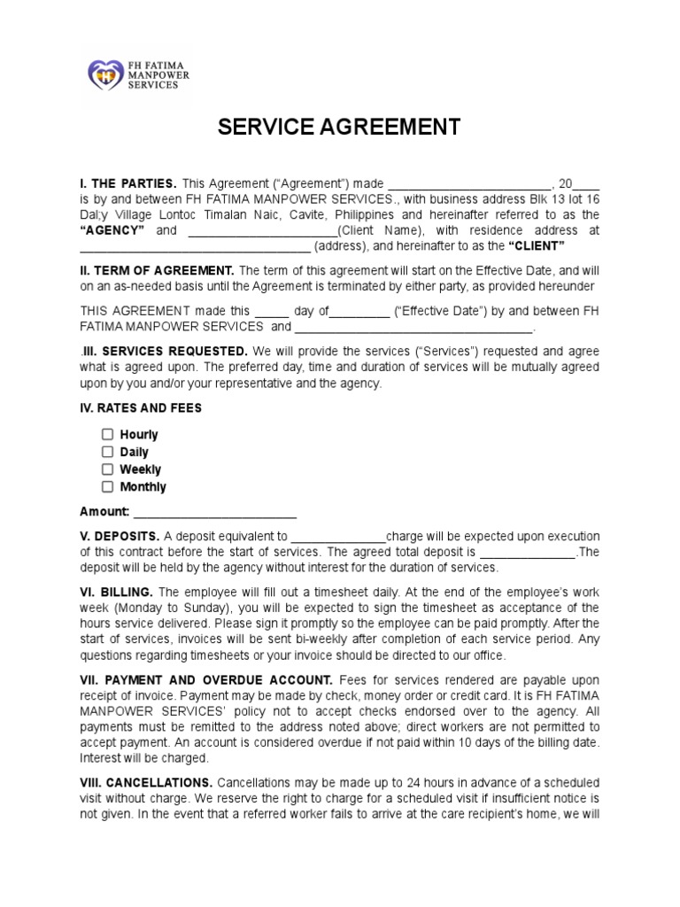 Service Agreement | PDF | Payments | Cheque