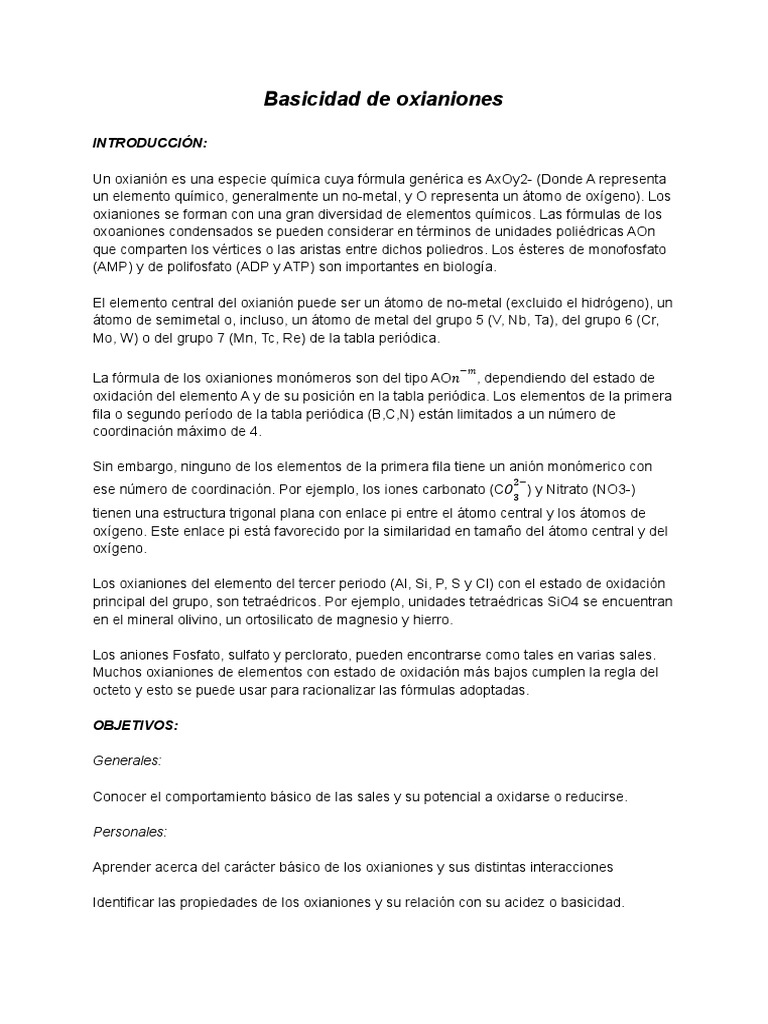 Basicidad de los oxianiones | PDF | Compuestos químicos | Naturaleza