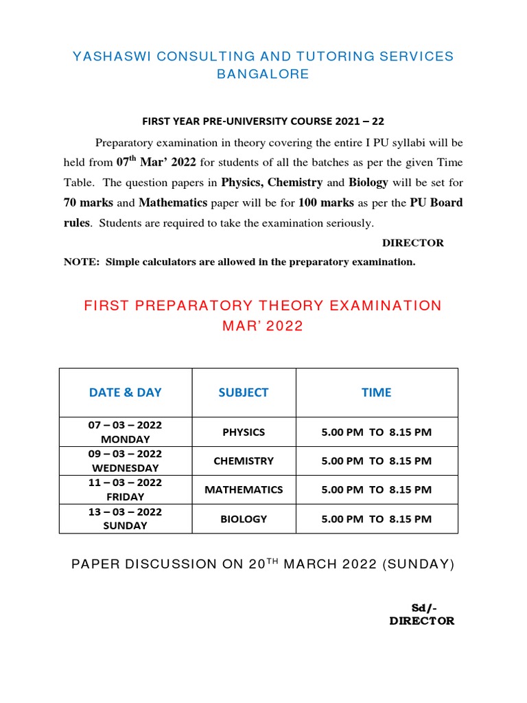 I Pre - Theoryf - Time Table - 2022 | PDF