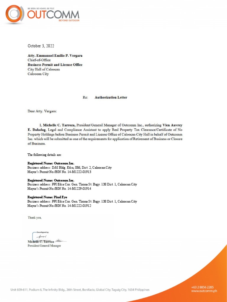 Auth Letter 1 | PDF | Law