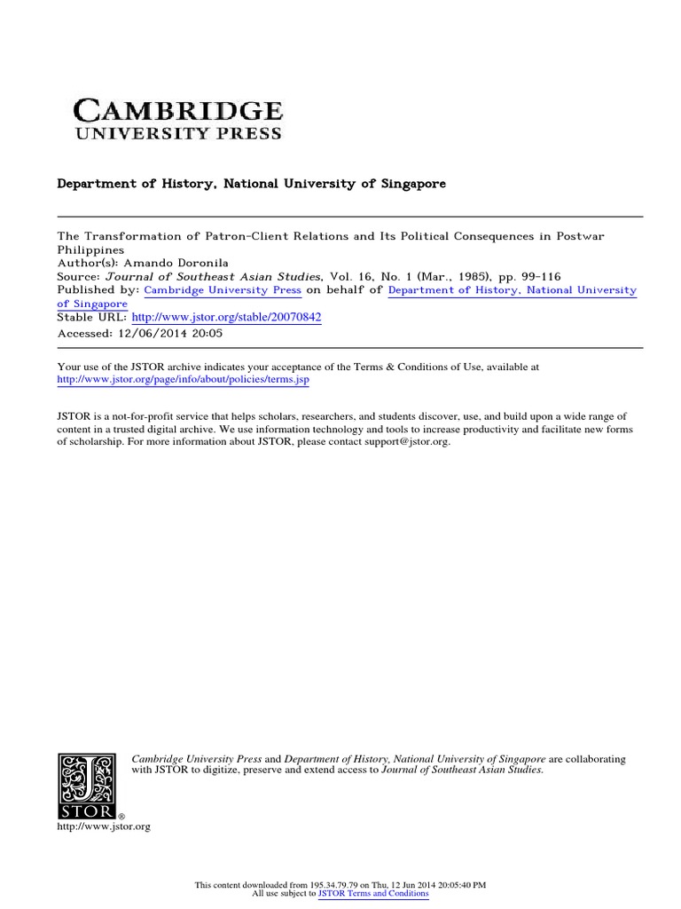 The Transformation of Patron-Client Relations and Its Political ...