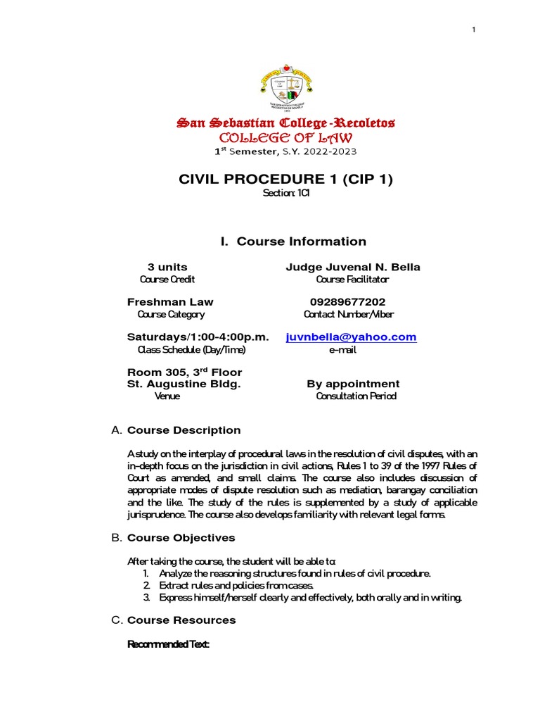 CIP1 Syllabus2022 2023 1stsem | PDF