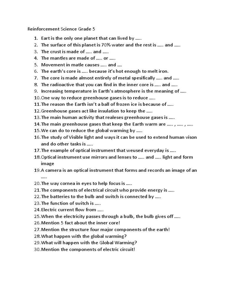 Reinforcement Science Grade 5 | PDF