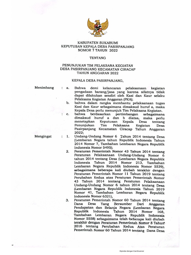 SK RTLH Desa Pasirpanjang | PDF