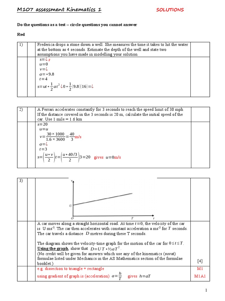 m107 - 4 Assessment Kinematics | PDF | Acceleration | Kinematics