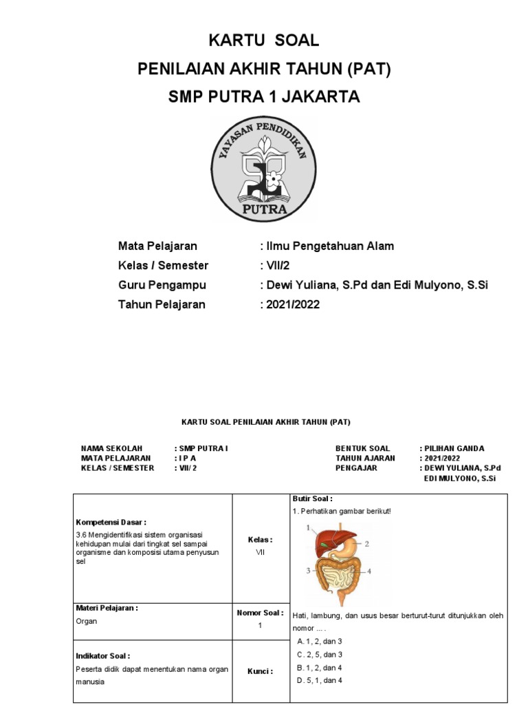 Kartu Soal Pat Ipa Kelas 7 Semester 2 | PDF
