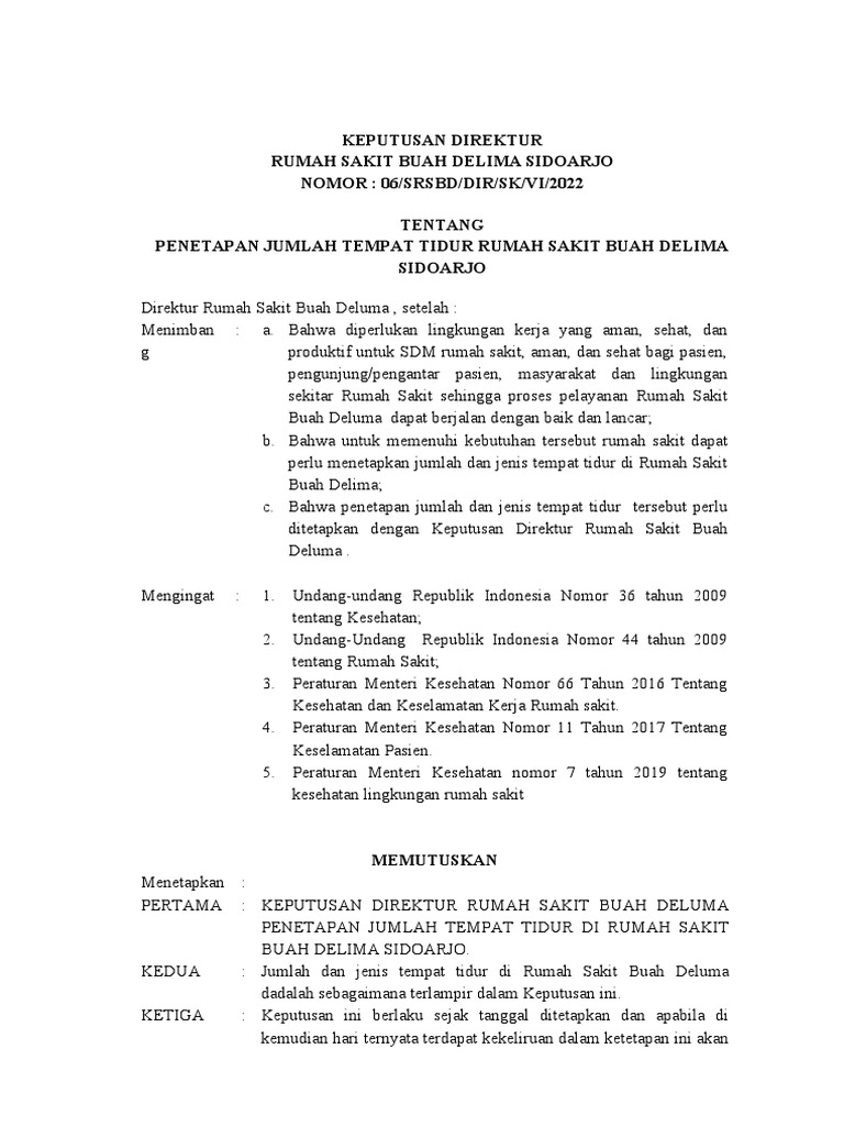 SK Penetapan Tempat Tidur | PDF