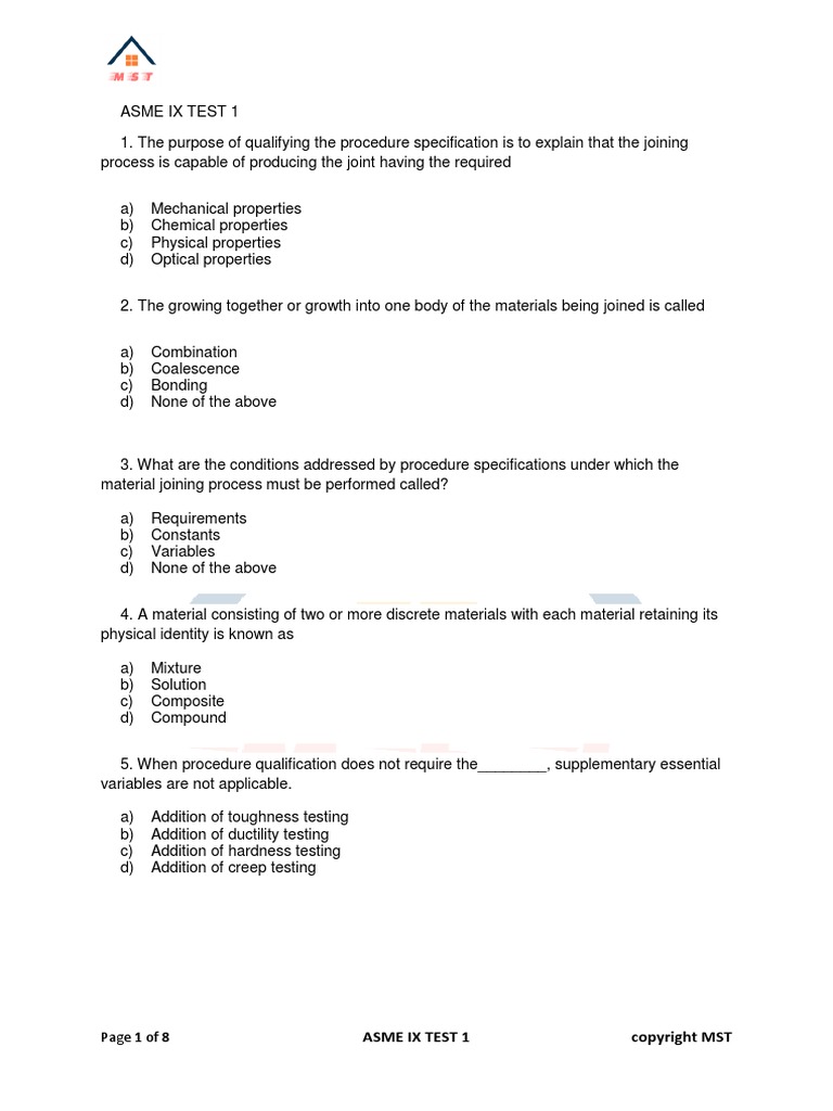 Asme Ix Test 1 | PDF | Construction | Welding