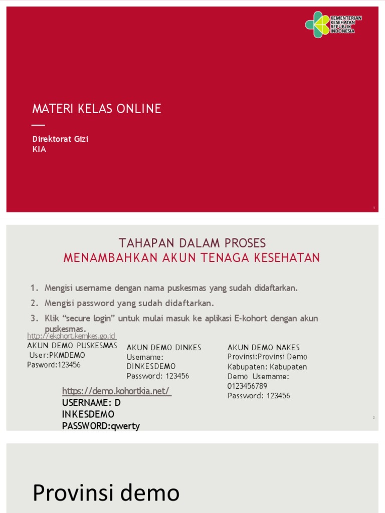 Materi e Kohort Pendaftaran Akun Lembaga Dan Nakes | PDF