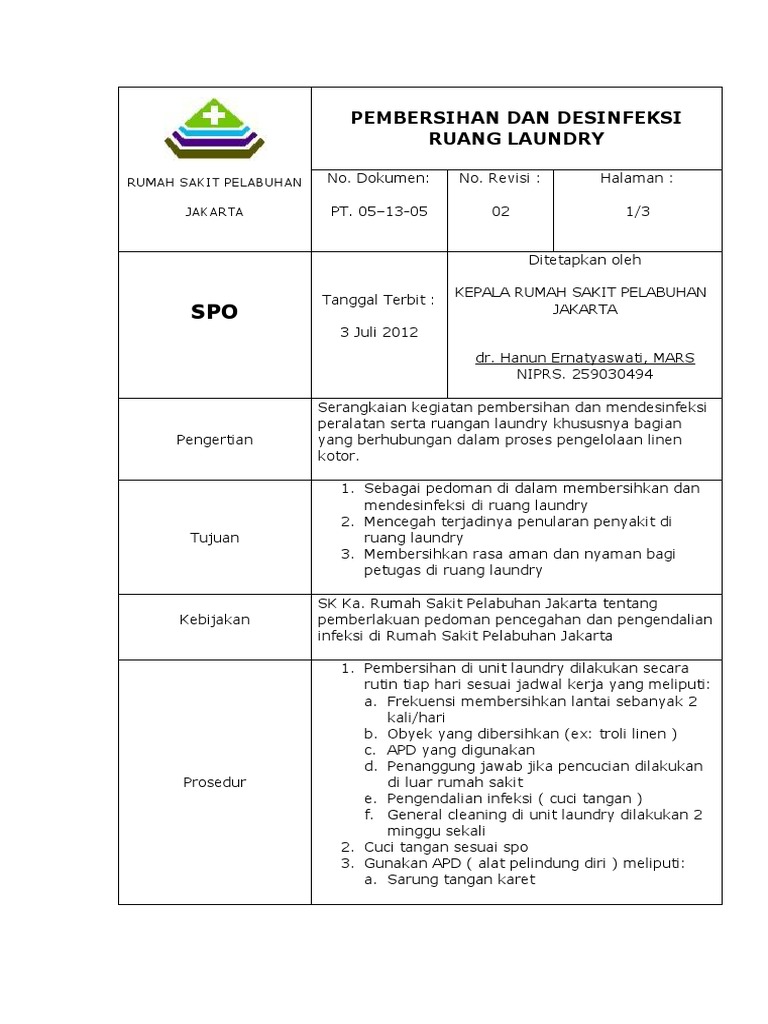 Prosedur Disinfeksi Ruang Laundry | PDF