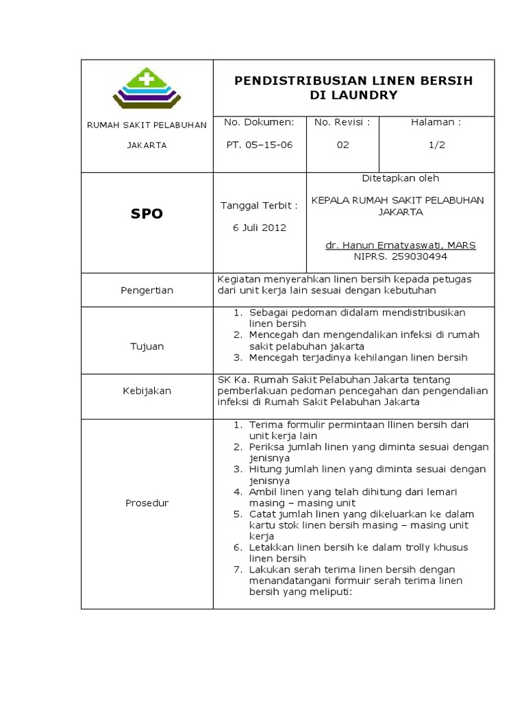SPO Pendistribusian Linen Bersih Di Laundry | PDF