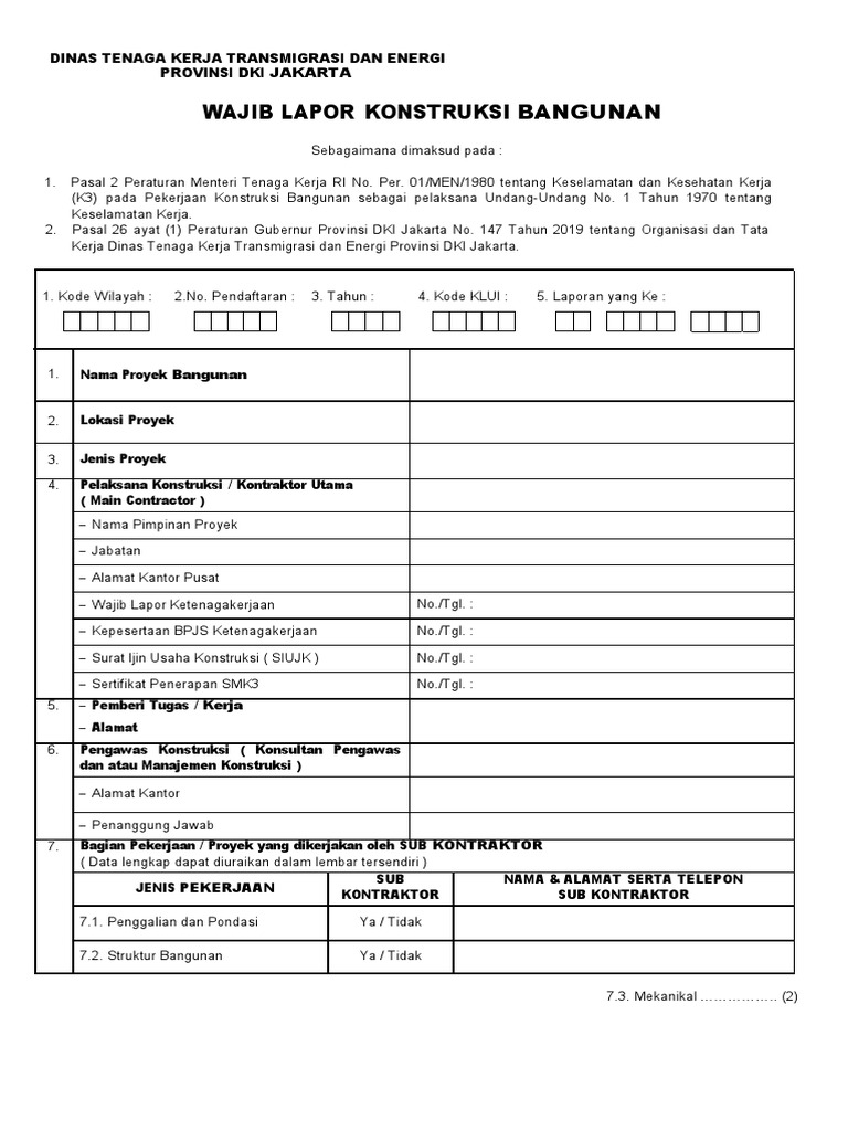 Wajib Lapor Konstruksi 2020 | PDF