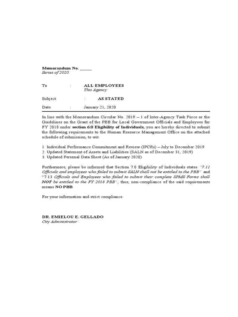 Memorandum IPCR Submission Jul To Dec 2020 | PDF | Regulatory ...