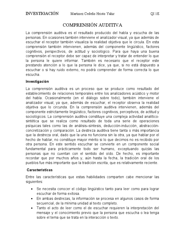 Importancia de la Comprensión Auditiva | PDF | Comprensión | Información