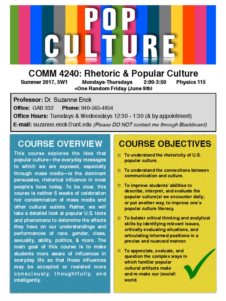 Rhetoric in Popular Culture Course Guide | PDF