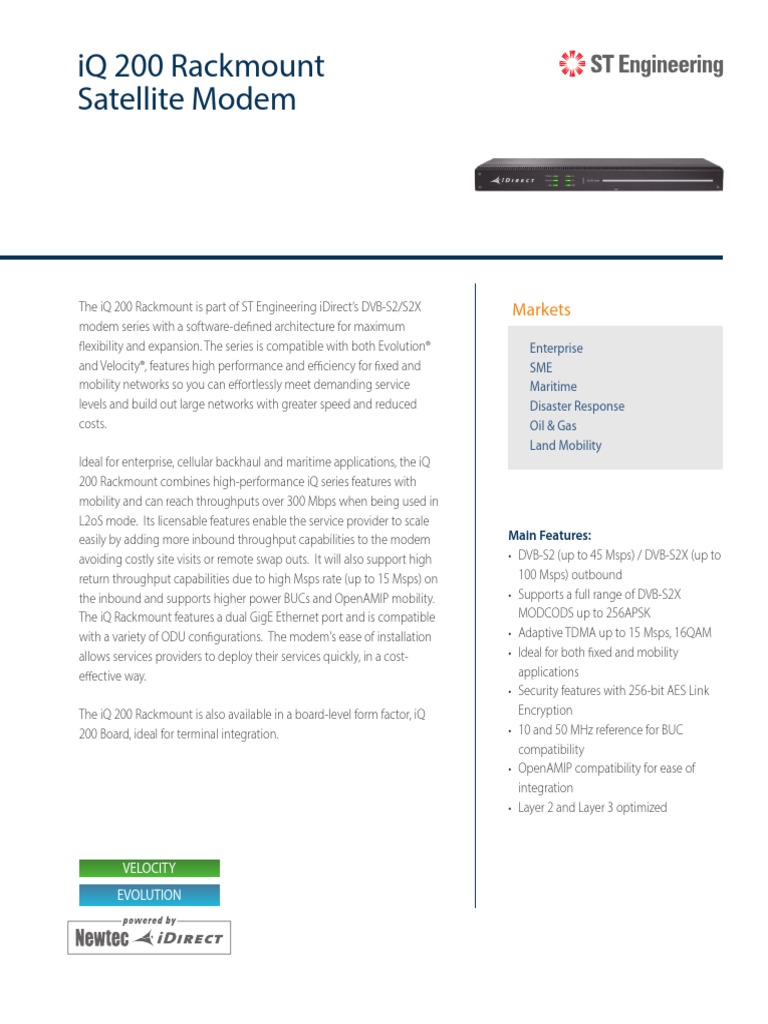 ProductSheet Iq200 Rackmount SatelliteModem | PDF | Computer Network ...