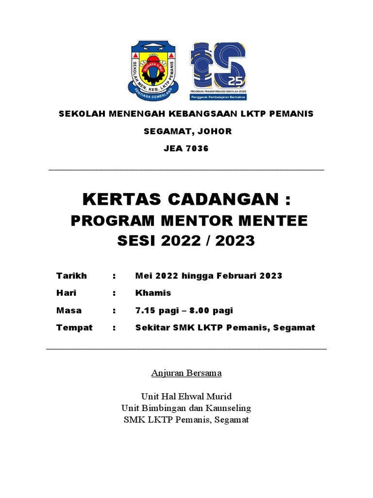 Kertas Kerja Program Mentor Mentee Sesi 2022 2023 | PDF