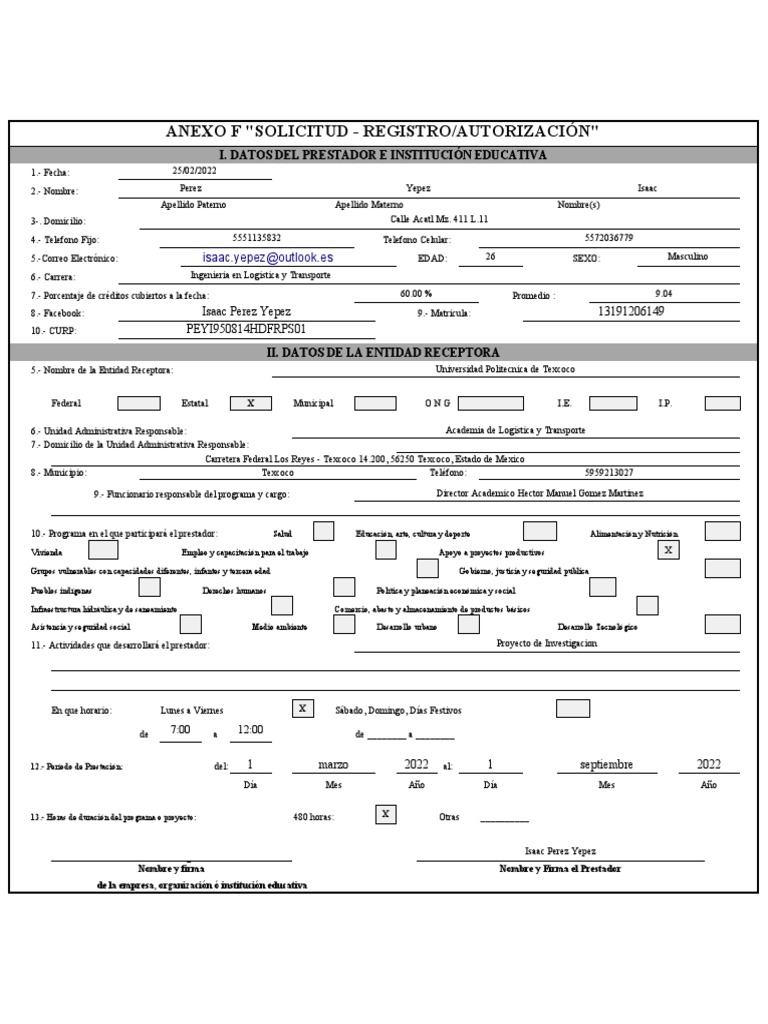 Anexo F Solicitud Registro Autorización | PDF