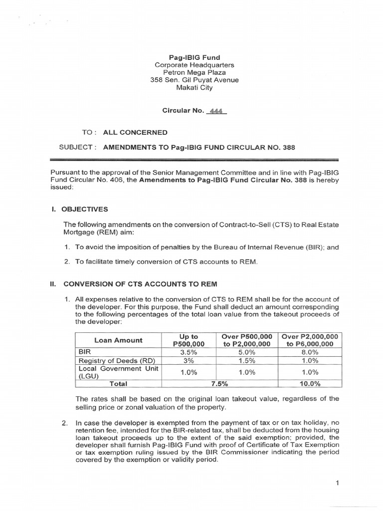 Circular No. 444 - Amendments To Pag-IBIG Fund Circular No. 388 | PDF ...