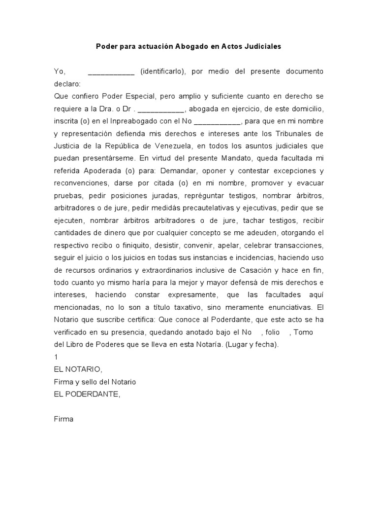 Poder para Actuación Abogado en Actos Judiciales | PDF