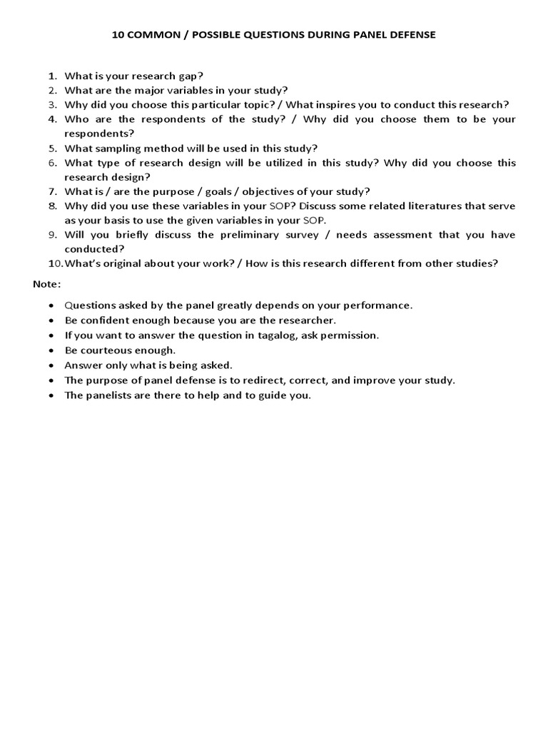10 Common, Possible Questions During Panel Defense | PDF