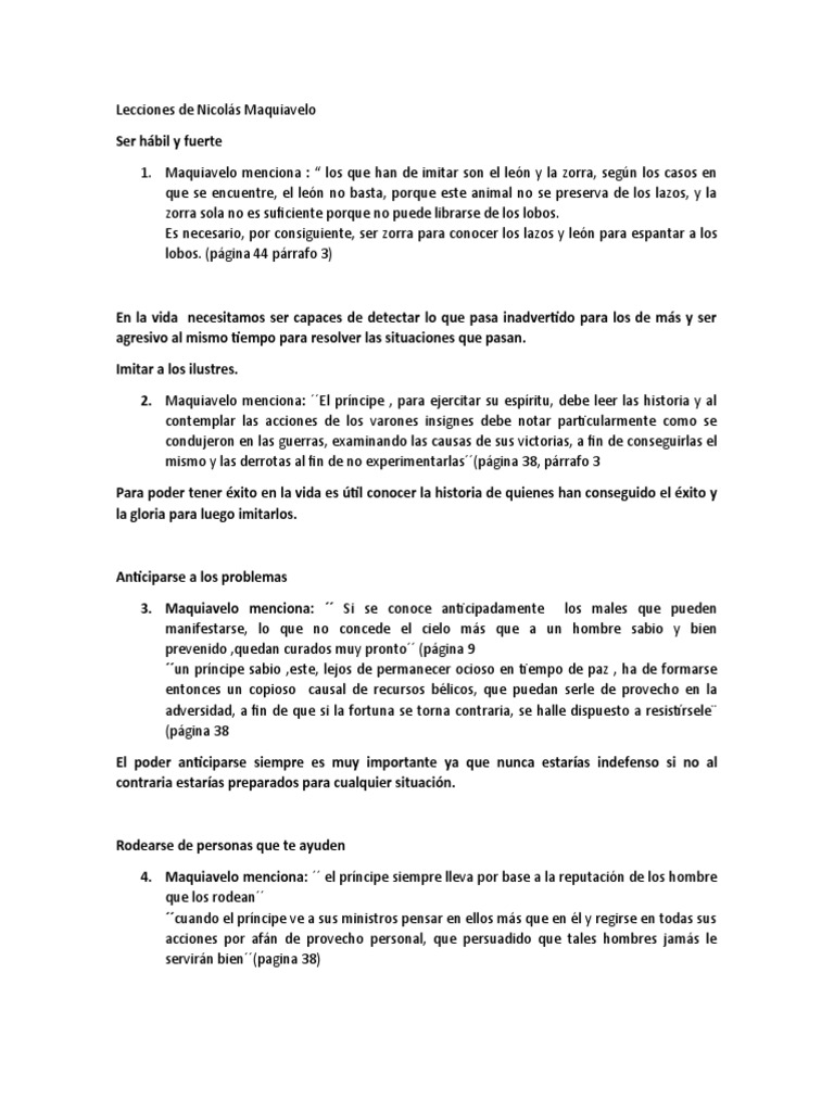 Lecciones De Nicolás Maquiavelo Pdf El Príncipe Nicolás Maquiavelo