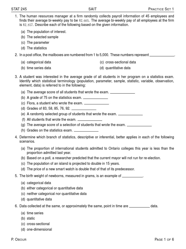 STAT 245 - Practice Questions 1 | PDF
