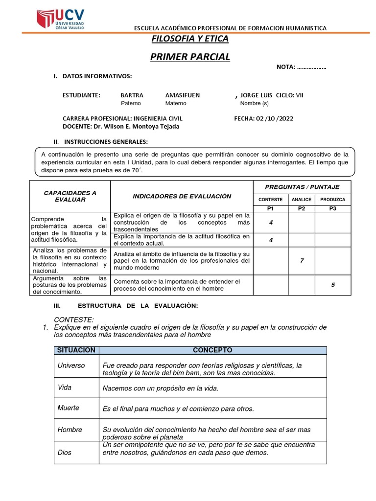 Exam Parcial I - Filos Bartra | PDF | Vida | Conocimiento Exam Parcial I - Filos Bartra | PDF | Vida | Conocimiento