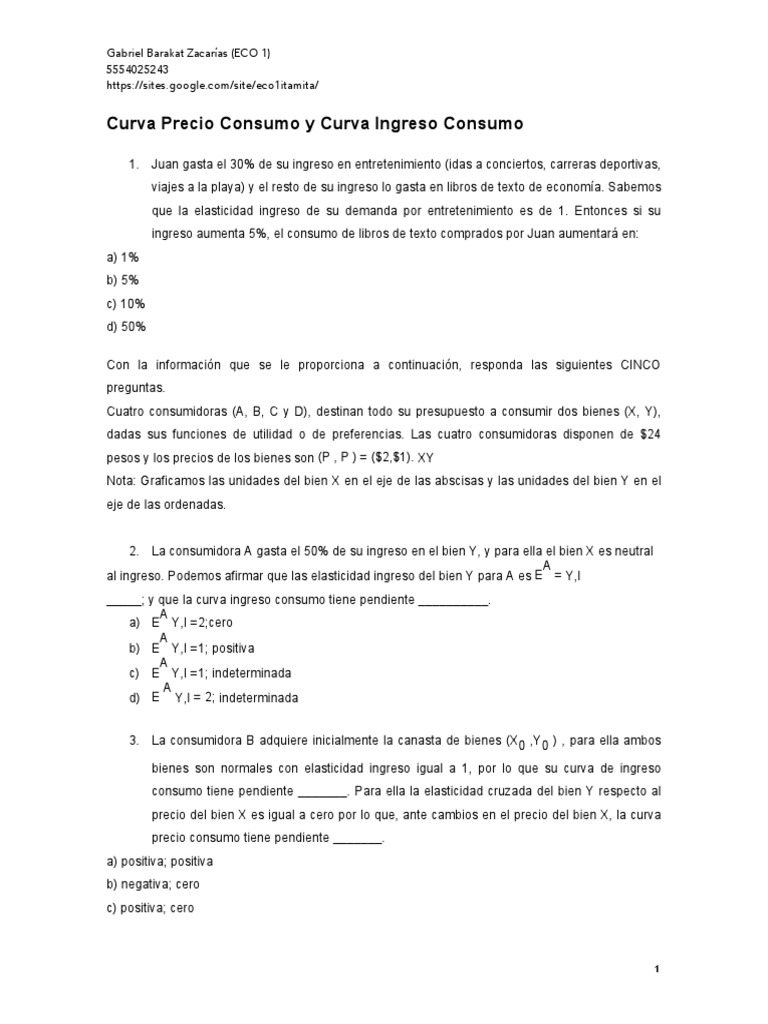 Curva Precio Consumo, Curva Ingreso Consumo y Engel | PDF | Elasticidad ...