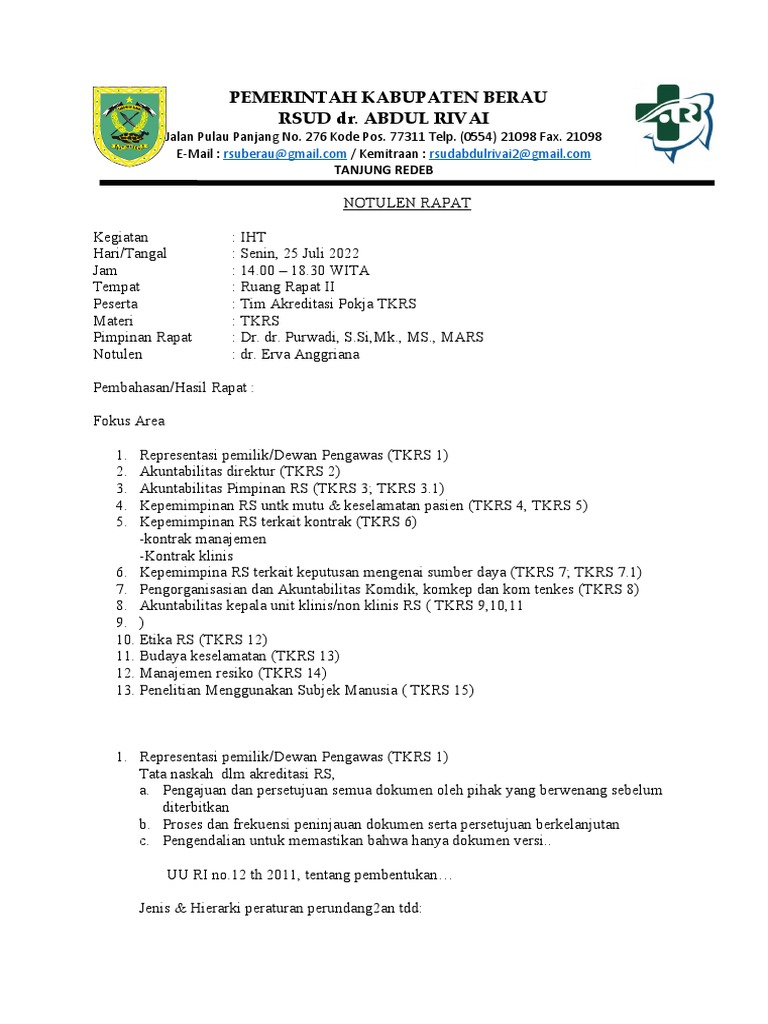 Notulen Iht Tkrs | PDF